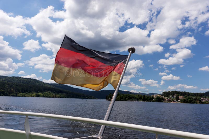 German Flag on the Stern of the Motor Boat Stock Image - Image of ...