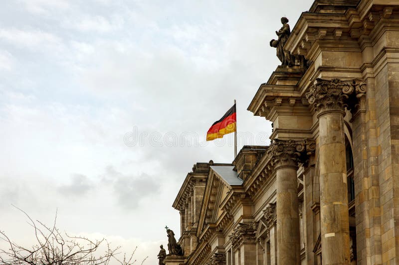 The German Flag Waves at the Bundestag, the Building of the German ...