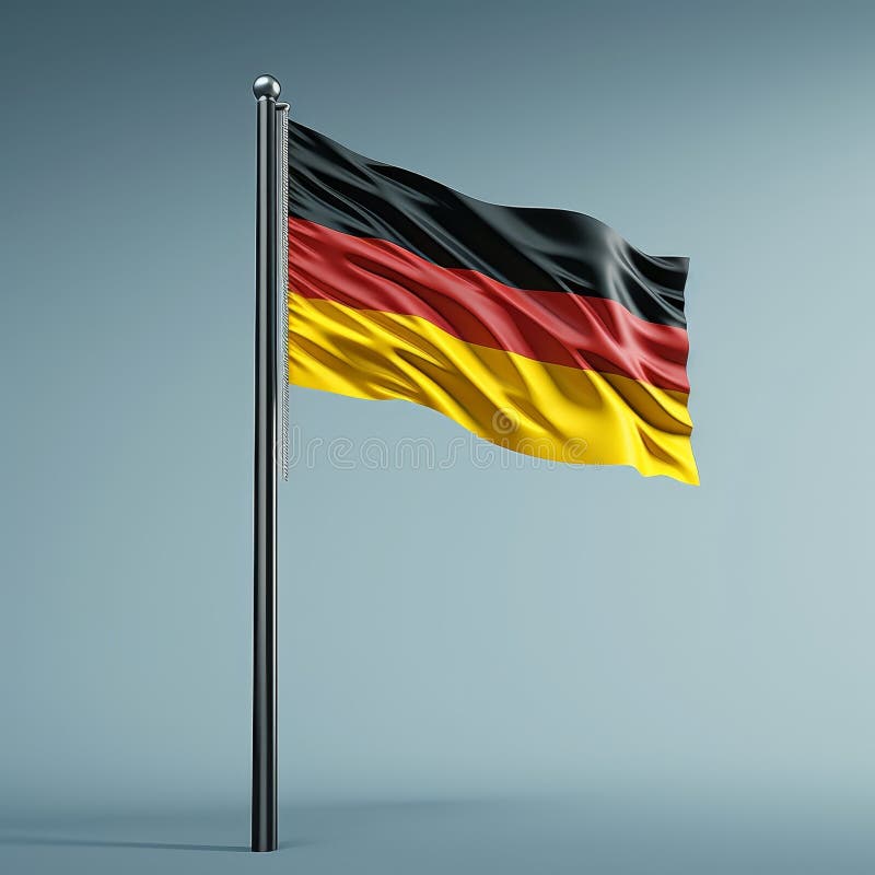German Flag Waving on Light Blue Background Stock Illustration ...
