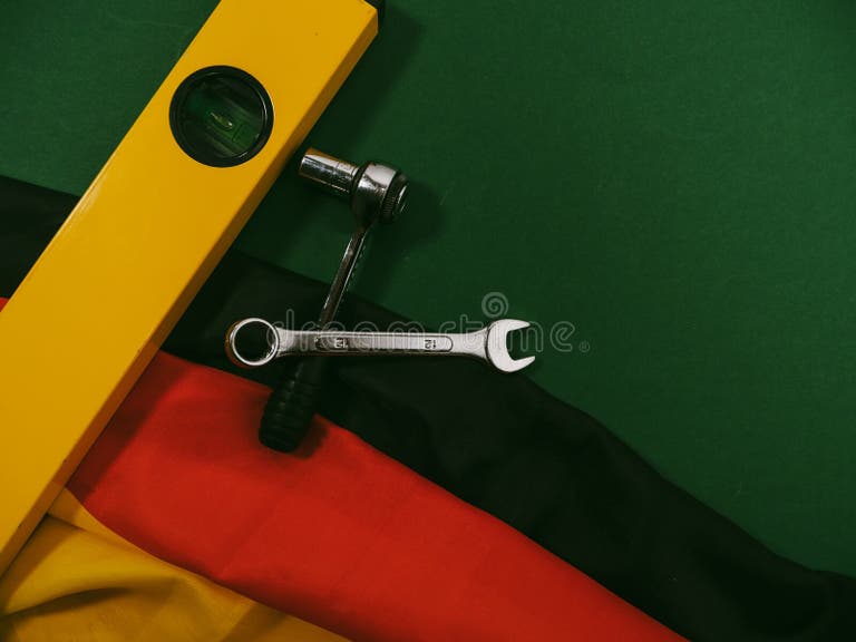 German Flag and Work Tool on Green. Concept Made in Germany Stock Image ...