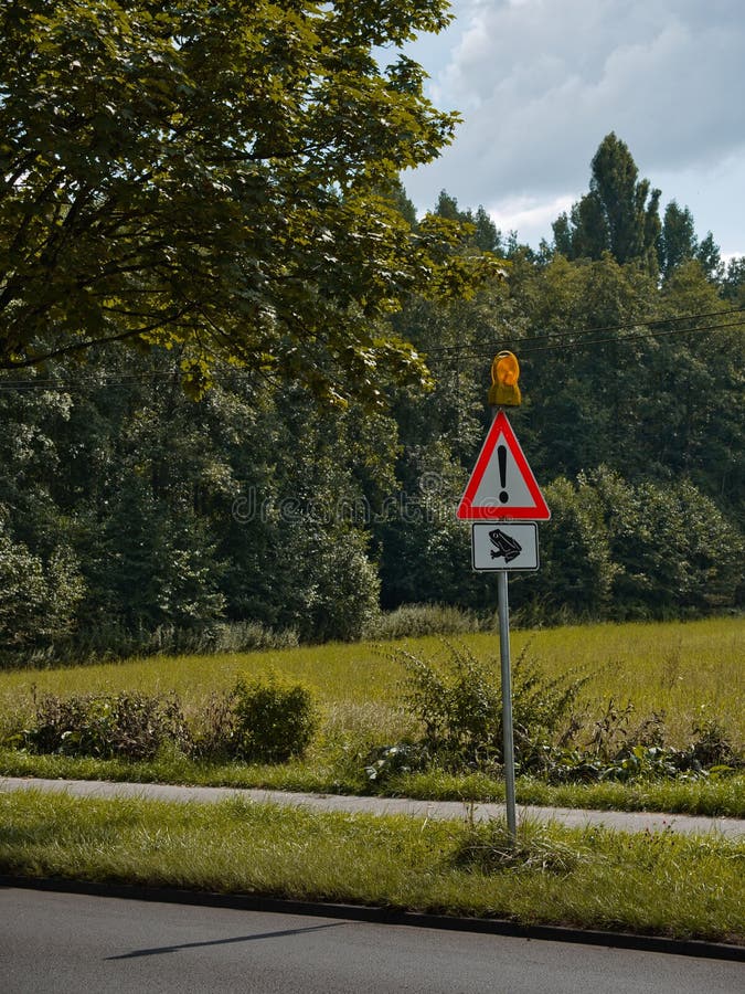 German Frog Warning Sign on a Road in Nature Stock Photo - Image of ...