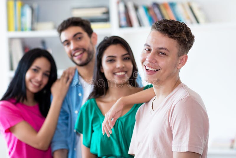 German Guy with Group of Friends in a Row Stock Photo - Image of ...