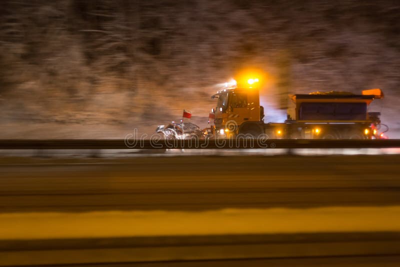 German Highway Snow Plow at Night Stock Image - Image of snowplow ...