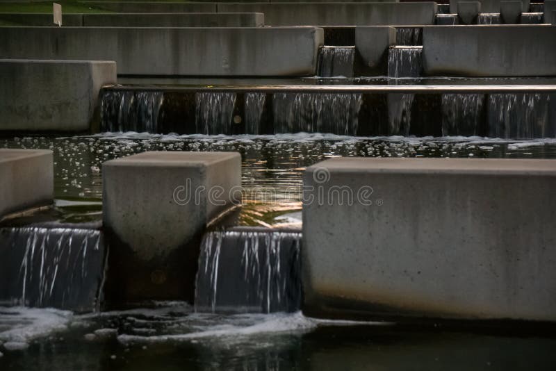 Concrete Blocks In Small River Stream Tree Background Stock Image ...