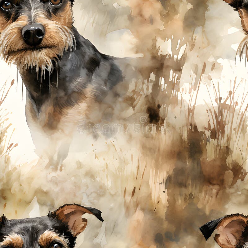 German Hunting Terrier Watercolor Dog Pattern, AI Generated Stock ...