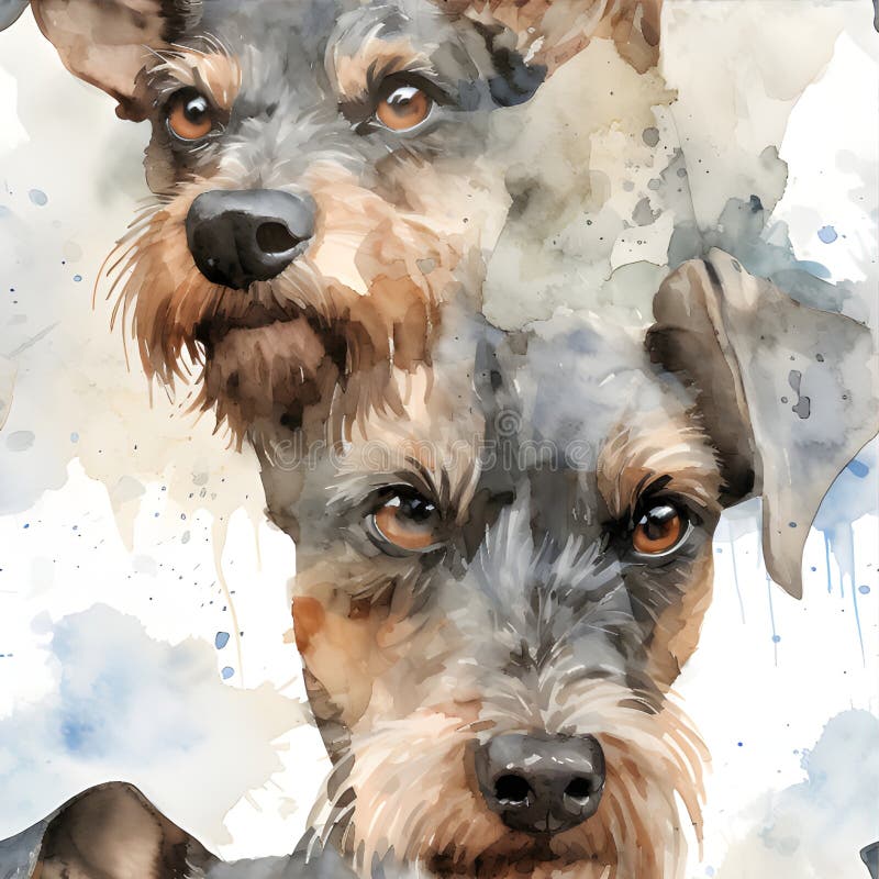 German Hunting Terrier Watercolor Dog Pattern, AI Generated Stock ...