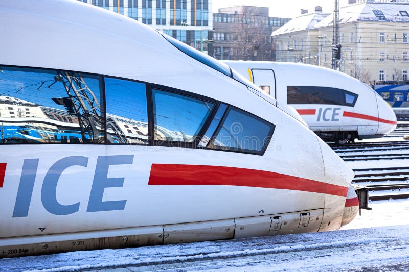 German Ice Trains in Winter Editorial Stock Image - Image of bahn ...