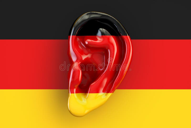 German Intelligence Concept, Ear on the Flag of Germany. 3D Rend Stock ...