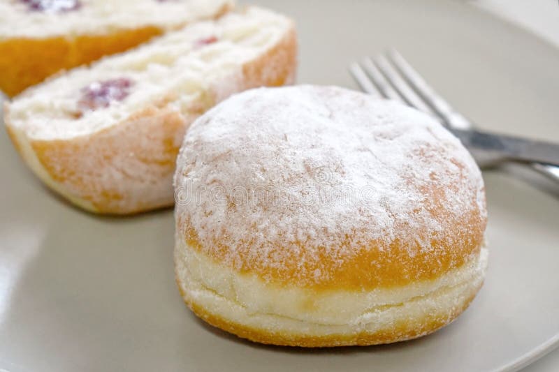 German Jam Doughnut. Krapfen or Berliner on a Plate Stock Image - Image ...