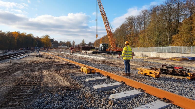 German Laborer Working on Railway Construction Site for Infrastructure ...