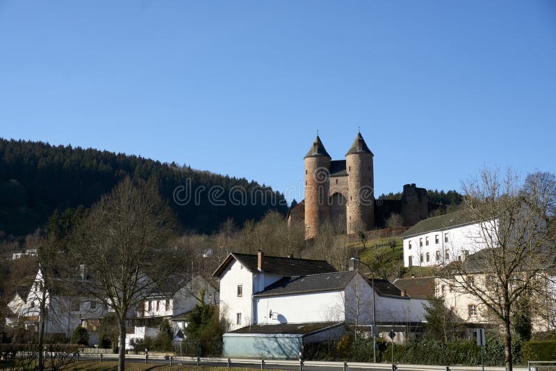 German Landscape of a Castle Bertradaburg in the Eifel at Gerolstein ...