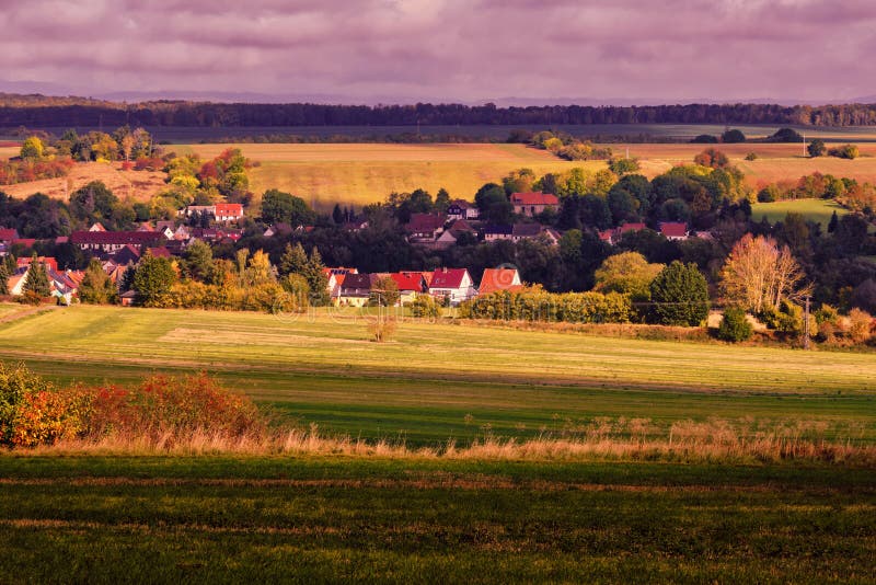 German Landscape with Houses Stock Photo - Image of living, landscape ...