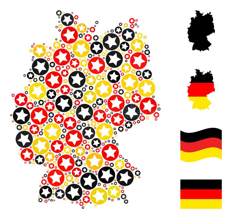 German Map Mosaic of Rounded Star Items in German Flag Colors Stock ...