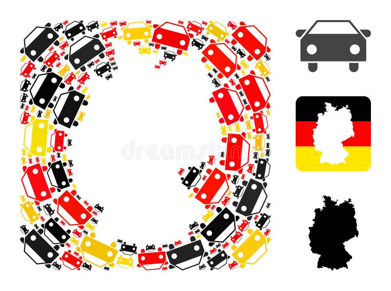 German Map Subtraction Collage of Car Items in German Flag Colors Stock ...