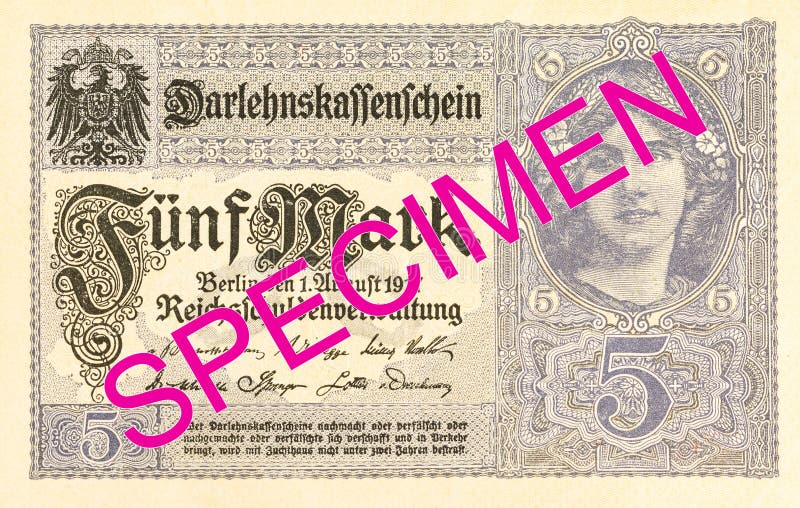 5 German Mark Bank Note 1917 Obverse Stock Image - Image of economic ...