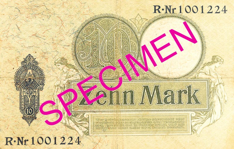 10 German Mark Bank Note 1906 Reverse Stock Image - Image of europe ...