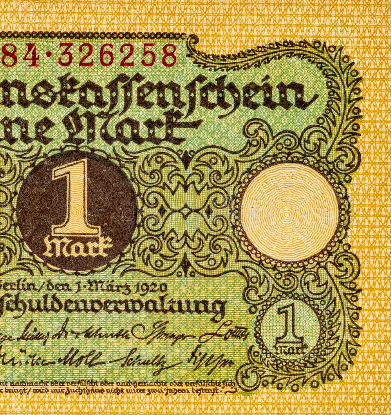 1 German Mark Bank Note 1920 Reverse Stock Photo - Image of reich ...