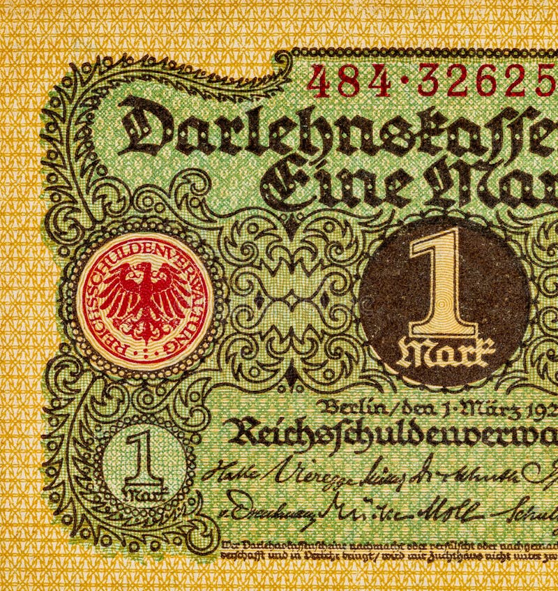 1 German Mark Bank Note 1920 Reverse Stock Photo - Image of reich ...