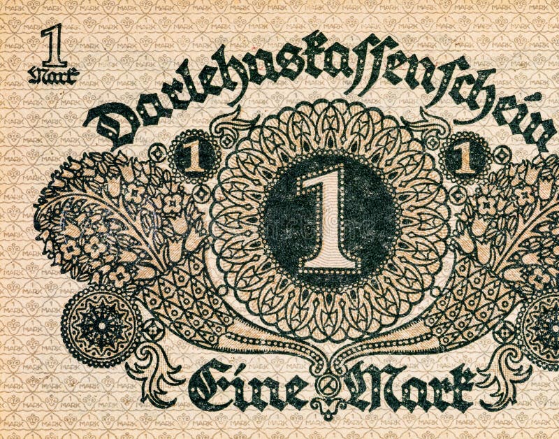 1 German Mark Bank Note 1920 Reverse Stock Photo - Image of reich ...