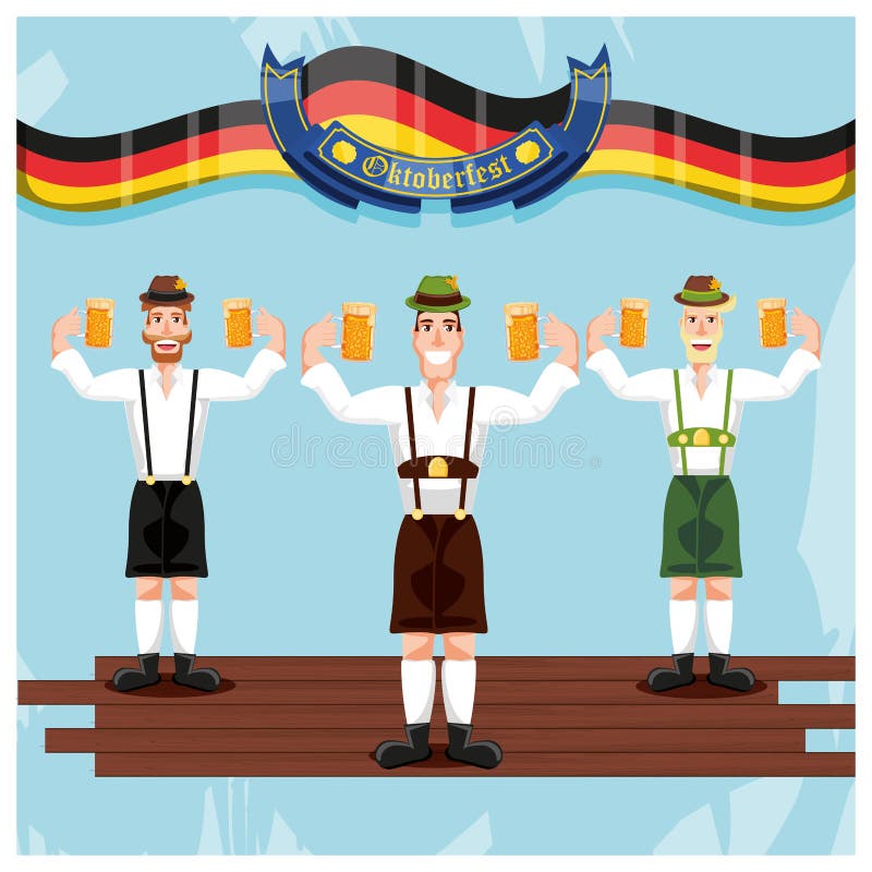 German Men with Beers Oktoberfest Celebration Stock Vector ...