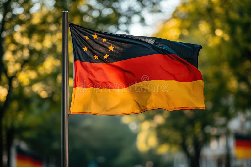 The German National Flag with the Stars of the European Union Flutters ...