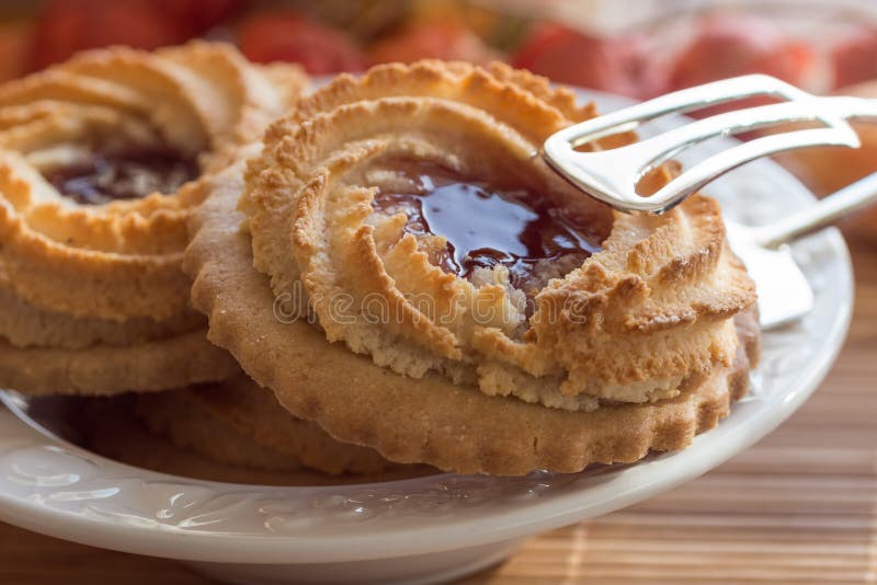 German Ox Eye Cookies on a Laid Table Stock Photo - Image of baking ...