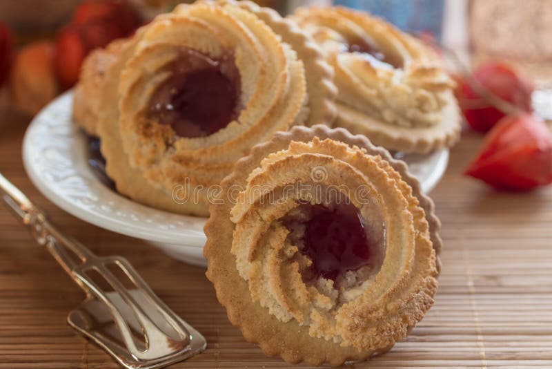 German Ox Eye Cookies on a Laid Table Stock Image - Image of germany ...