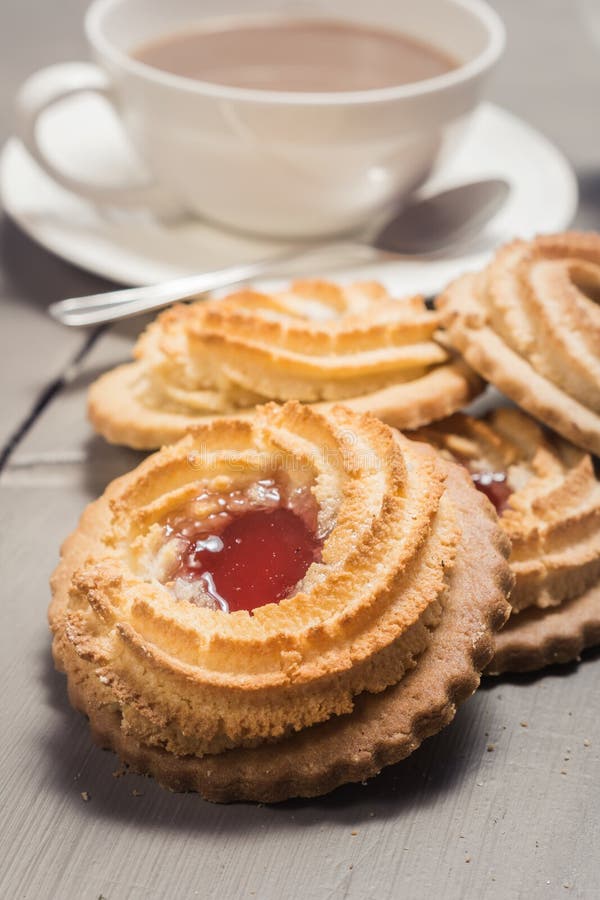 German Ox Eye Cookies on a Laid Table Stock Photo - Image of pastries ...