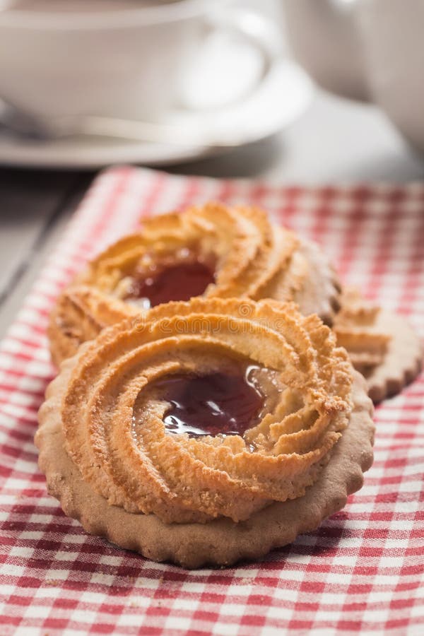 German Ox Eye Cookies on a Laid Table Stock Photo - Image of pastry ...
