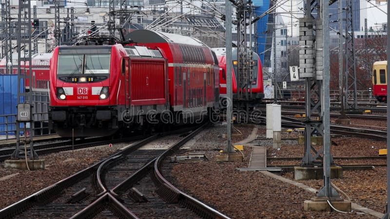 Red German Passenger Train Crosses Over a Junction Stock Video - Video ...