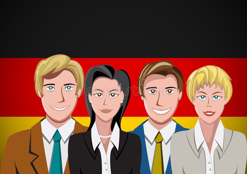 German People, Ahead of the Flag. Portrait of Teamwork in Flat Design ...