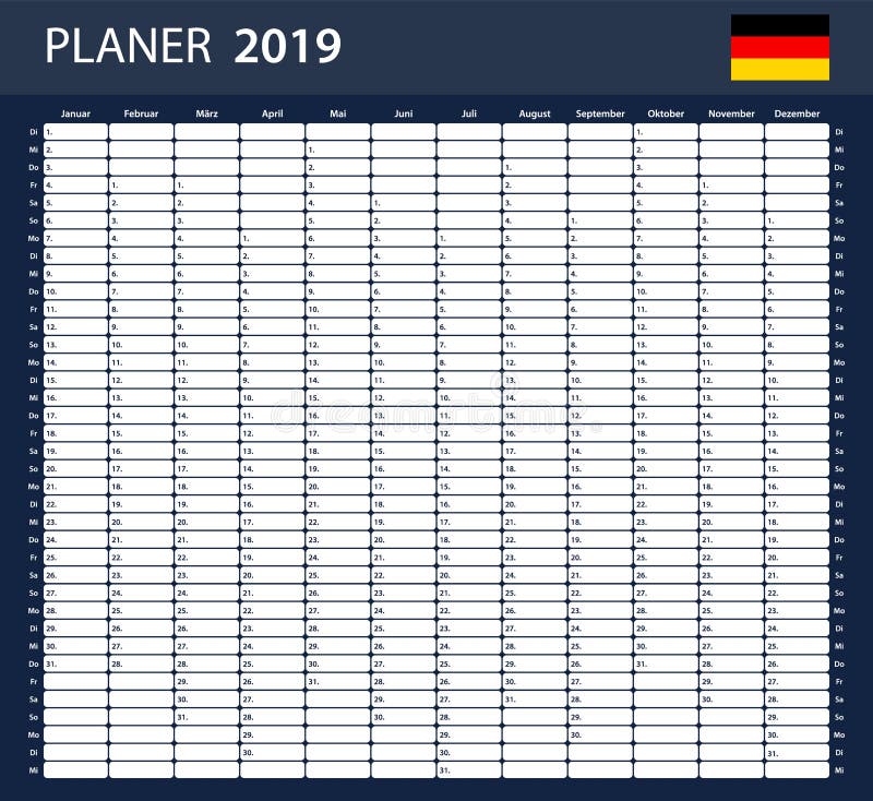 German Planner Blank for 2019. Scheduler, Agenda or Diary Template ...
