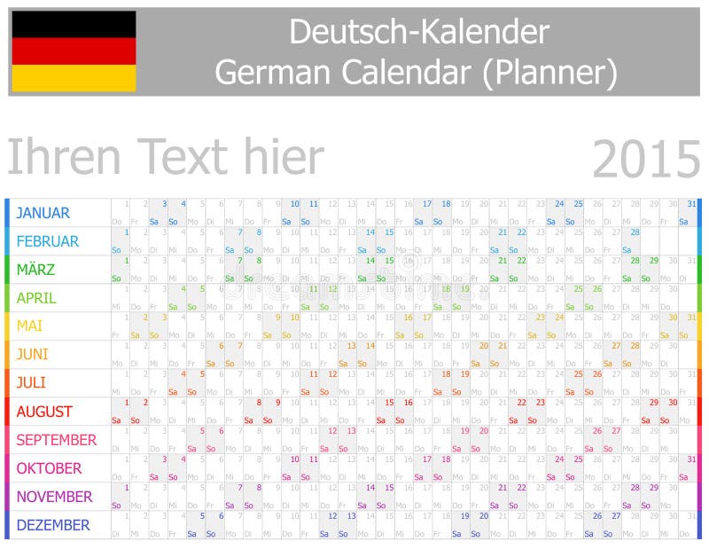 2015 German Planner Calendar With Horizontal Months Stock Vector ...
