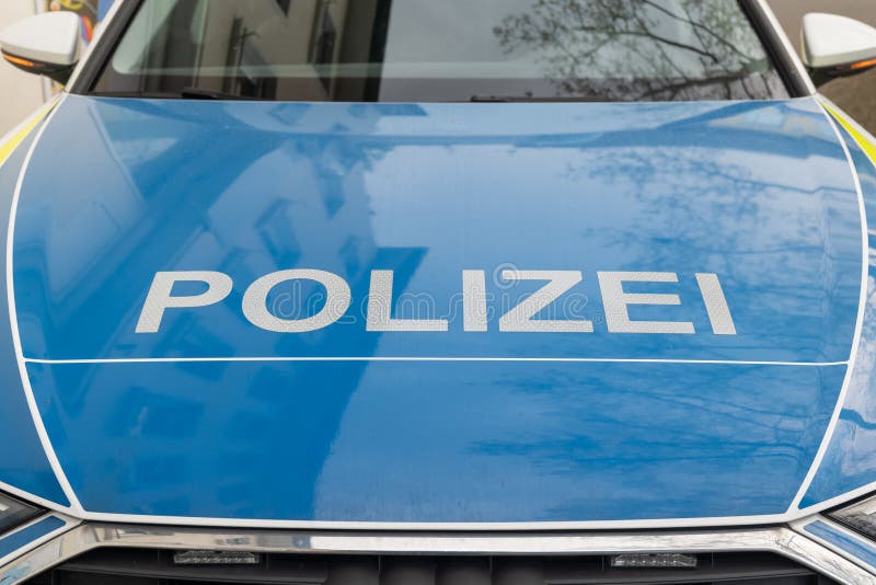 German Police Car with the German Word Police on the Engine Hood Stock ...