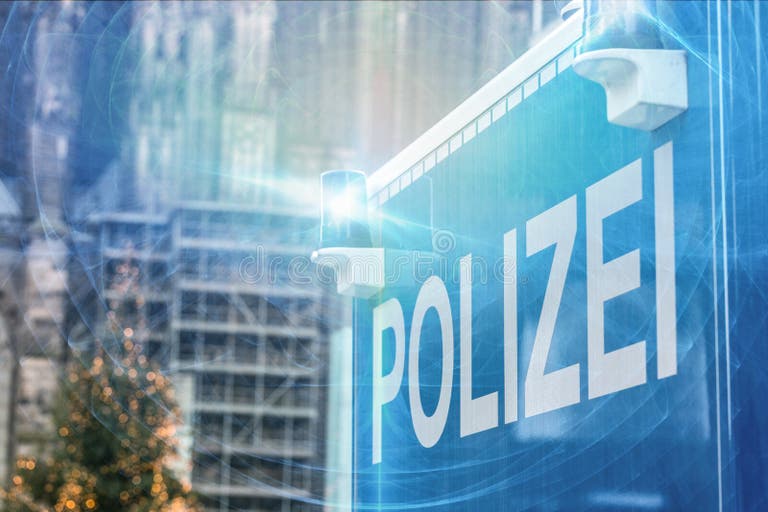 German Police Sign Blue Warning Light Stock Image - Image of polizei ...