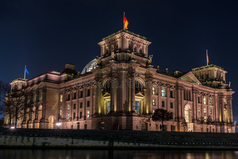 The German Reichstag Building in Berlin at Night Stock Photo - Image of ...