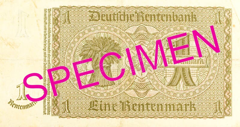1 German Rentenmark Bank Note 1937 Reverse Stock Photo - Image of ...