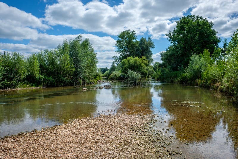 German River Rems with Pebbles and Trees Stock Image - Image of stone ...
