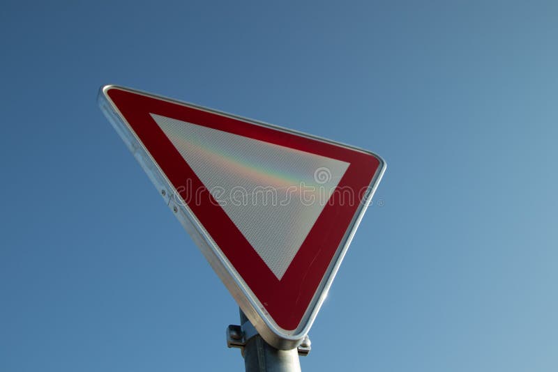 German Road Sign Give Way, Perspective View Stock Image - Image of blue ...
