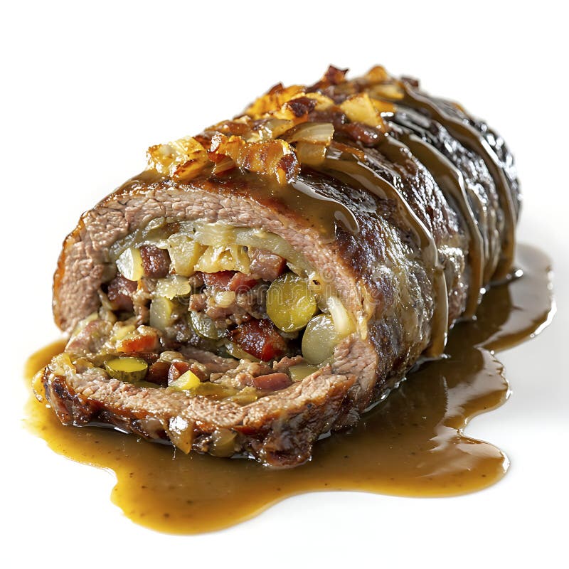 German Rouladen Beef Roll Stuffed with Bacon and Pickles Sliced with ...