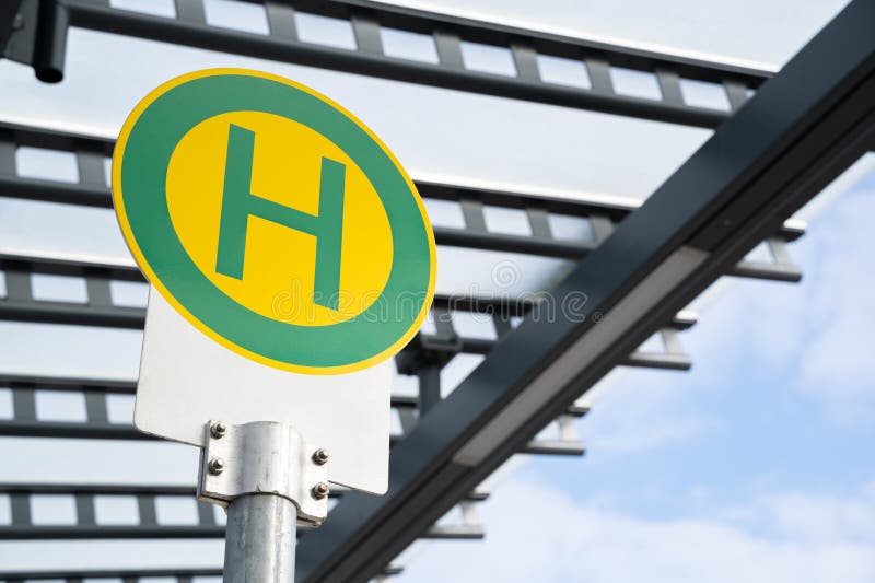 German Round Bus Stop Sign with the Letter H Stock Image - Image of ...