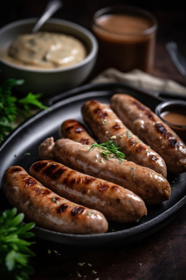 German Sausages with Mustard Sauce Stock Illustration - Illustration of ...