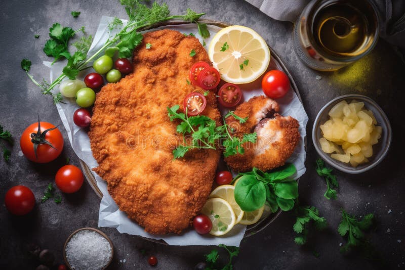 German Schnitzel, a Breaded Fried Slice of Meat. Generative AI Stock ...