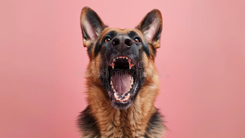 German Shepherd, Angry Dog Baring Its Teeth, Studio Lighting Pastel ...