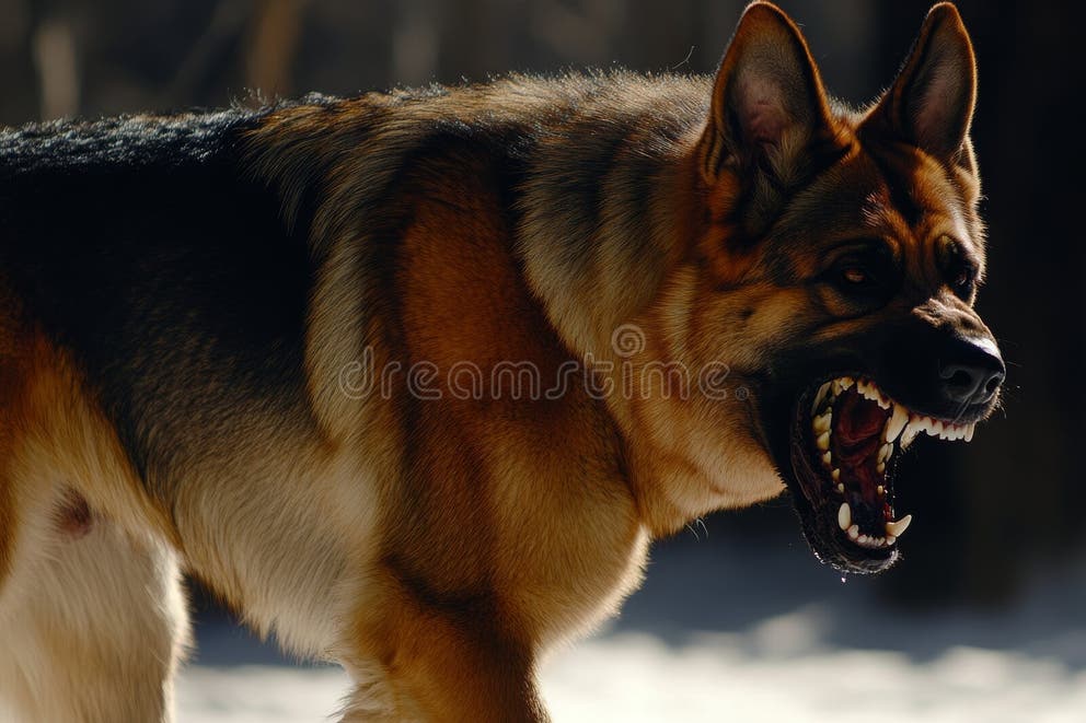 German Shepherd Attacking with Focus on the Head Stock Photo - Image of ...