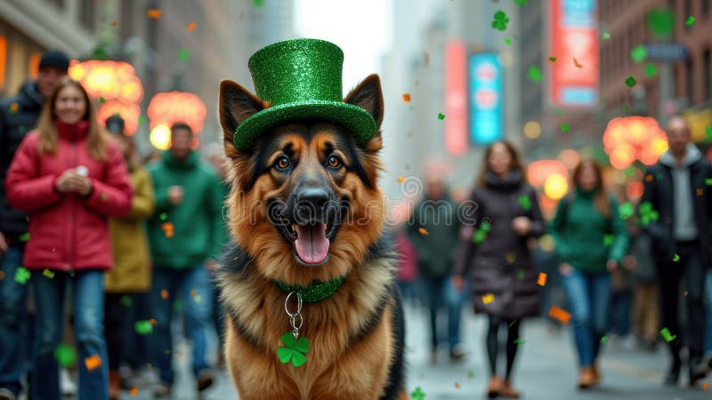 German Shepherd Celebrates St. Patrick S Day in Parade with Green Top ...