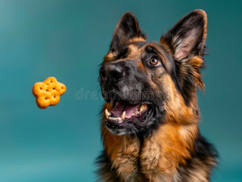 A German Shepherd Dog is Eating a Cookie Stock Image - Image of mouth ...