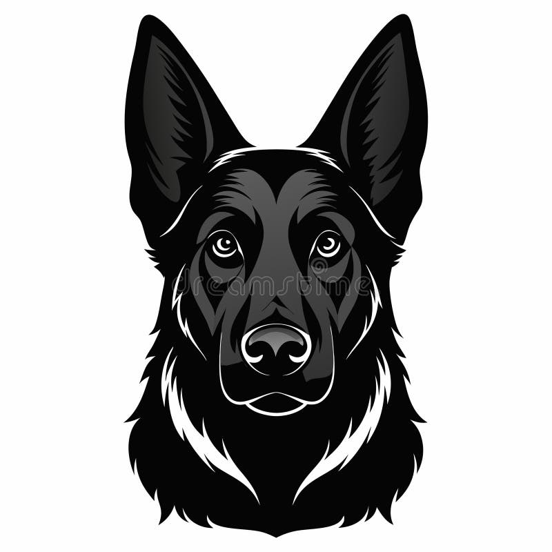 German Shepherd Dog Front View of Head Silhouette Vector Illustration ...
