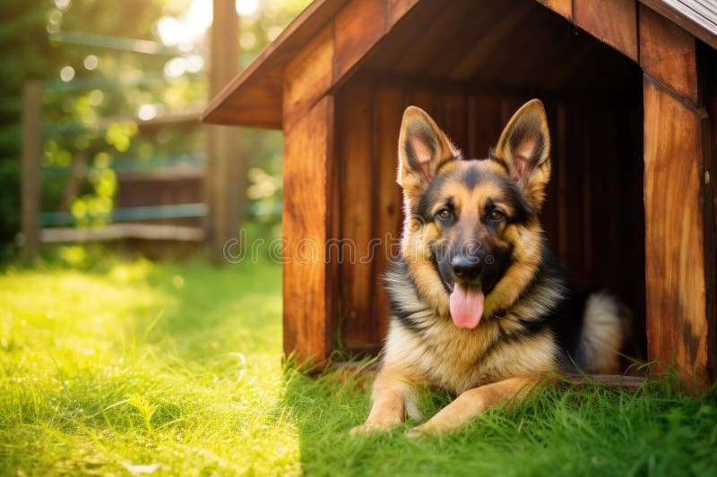 German Shepherd in Dog House Stock Illustration - Illustration of ...