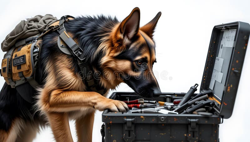 German Shepherd Dog Investigating Tool Box Stock Illustration ...